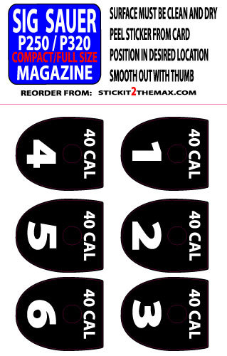 FITS SIG P320 / P250 40 CAL MAGAZINE BASE PLATE STICKERS WHITE NUMBERS ...