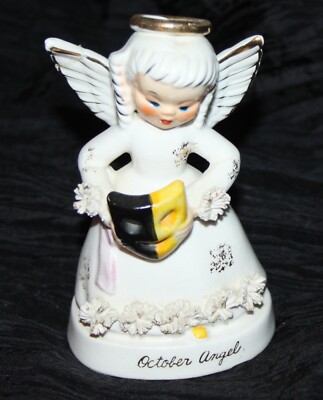 Vintage Napco October Angel Figurine Holding Halloween Mask Spaghetti ...