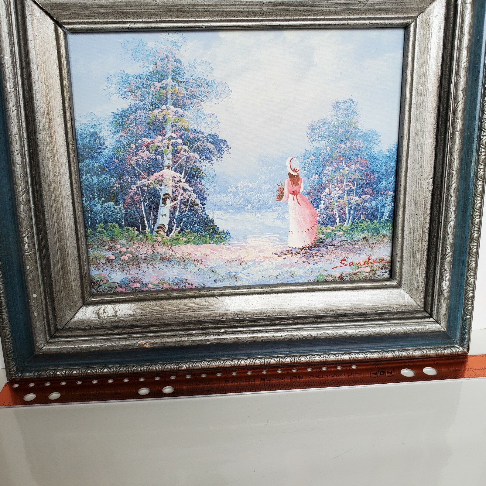 Vtg Philip Sandee Signed Oil Painting on Canvas Framed Girl Flowers ...