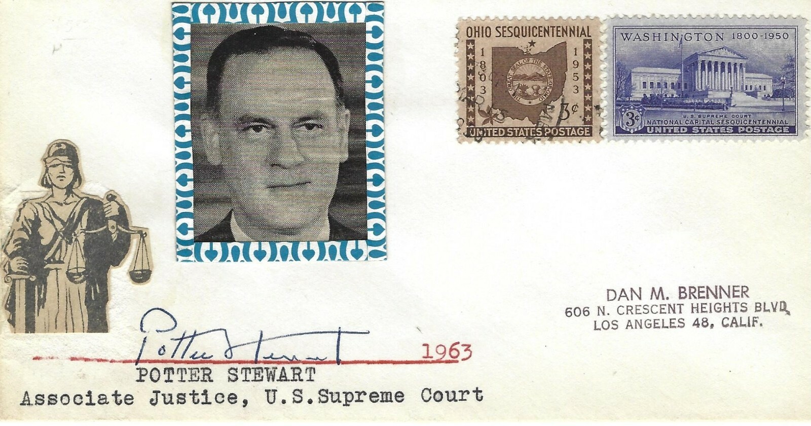 Associate Justice Potter Stewart signed Supreme Court FDC cachet Civil ...