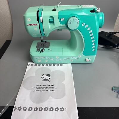 HELLO KITTY JANOME Portable SEWING MACHINE 11706 SEW PRETTY Green | eBay