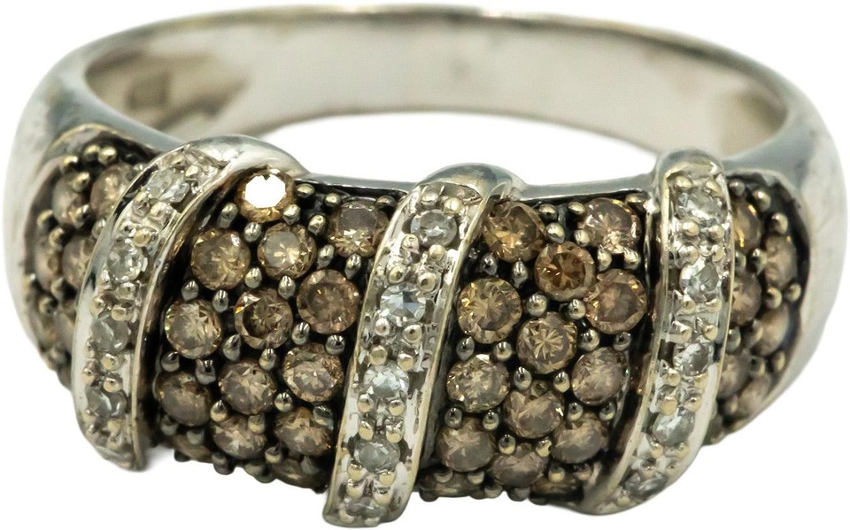 14k White Gold Round Natural Diamond Cluster Cocktail Ring 0.75CT size ...