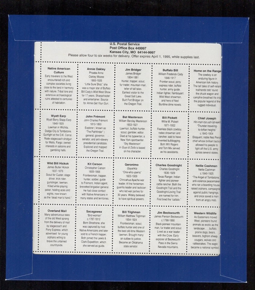 US Scott #2870 MNH VF Recalled LEGENDS OF THE WEST Error Sheet USPS ...