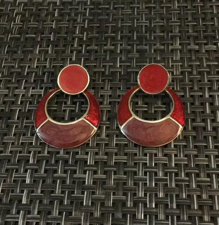 Hues Of Red On Gold Retro Post Earrings | eBay