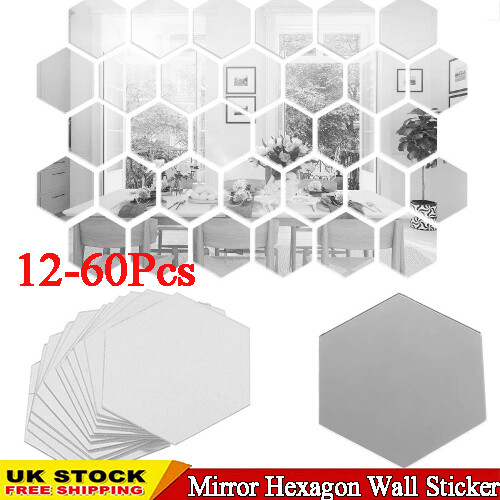 60X Glass Mirror Tiles Wall Sticker Self Adhesive Square Stick On Art ...
