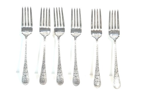 6 x Vintage RODD JASMINE Silver Plated Dessert Forks, EPNS, Excellent ...