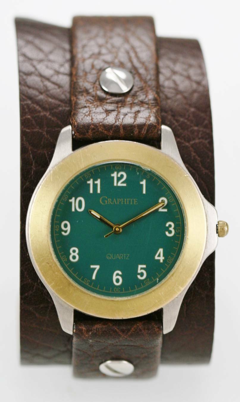 Graphite Watch Mens Stainless Steel Silver Gold Leather Wide Brown ...