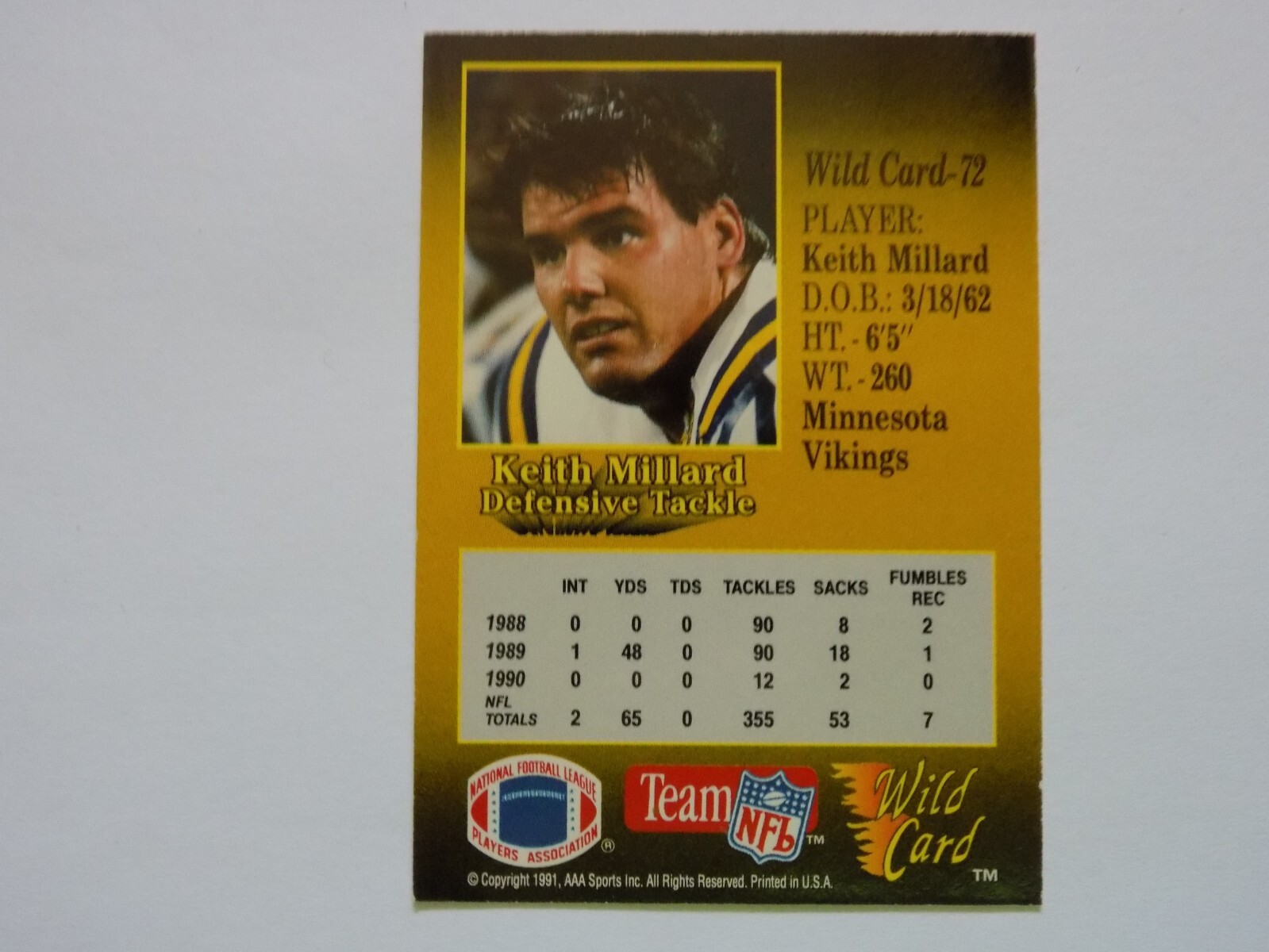 1991 Wild Card 20 Stripe Keith Millard Card #72 | eBay