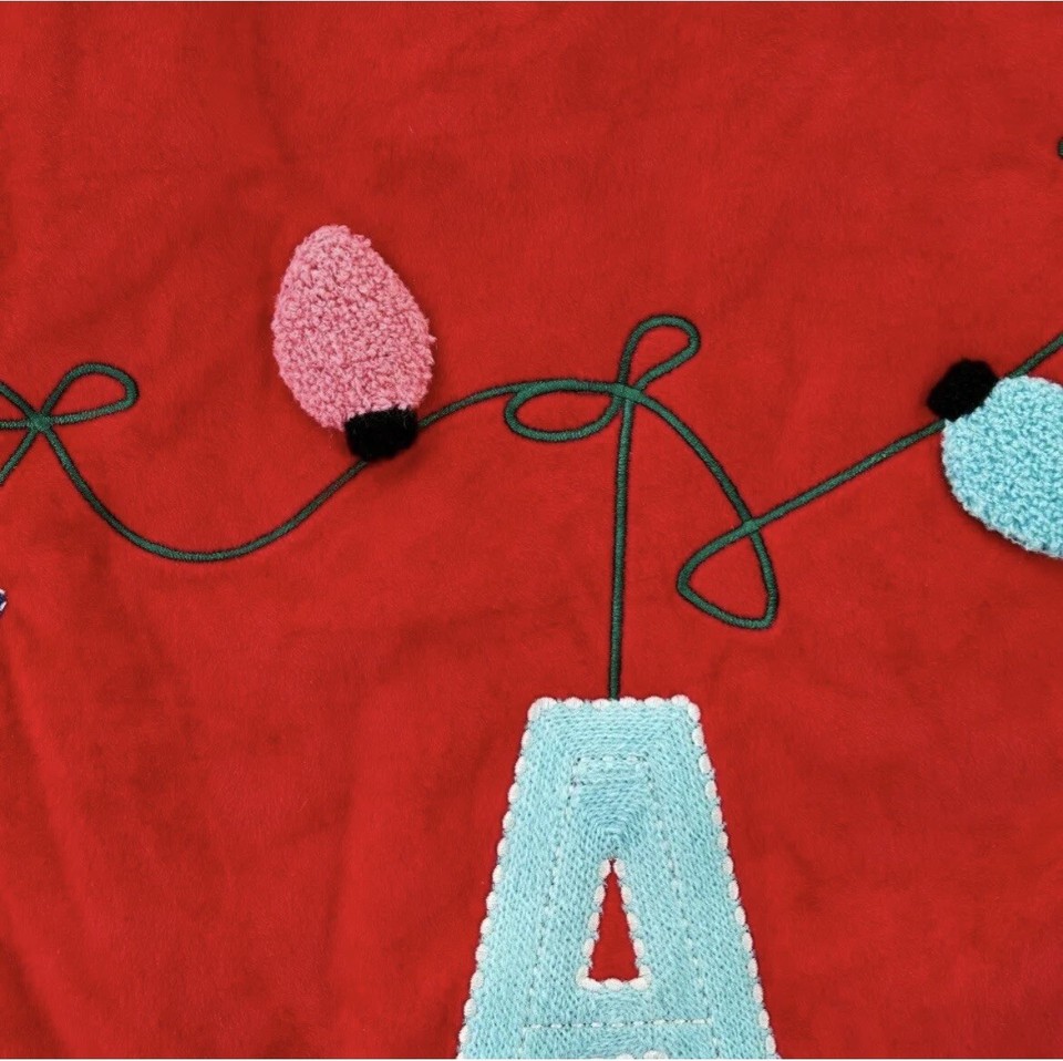 Holiday Time Fa La La La Christmas Light Tree Skirt Decor Pon Pons Red ...