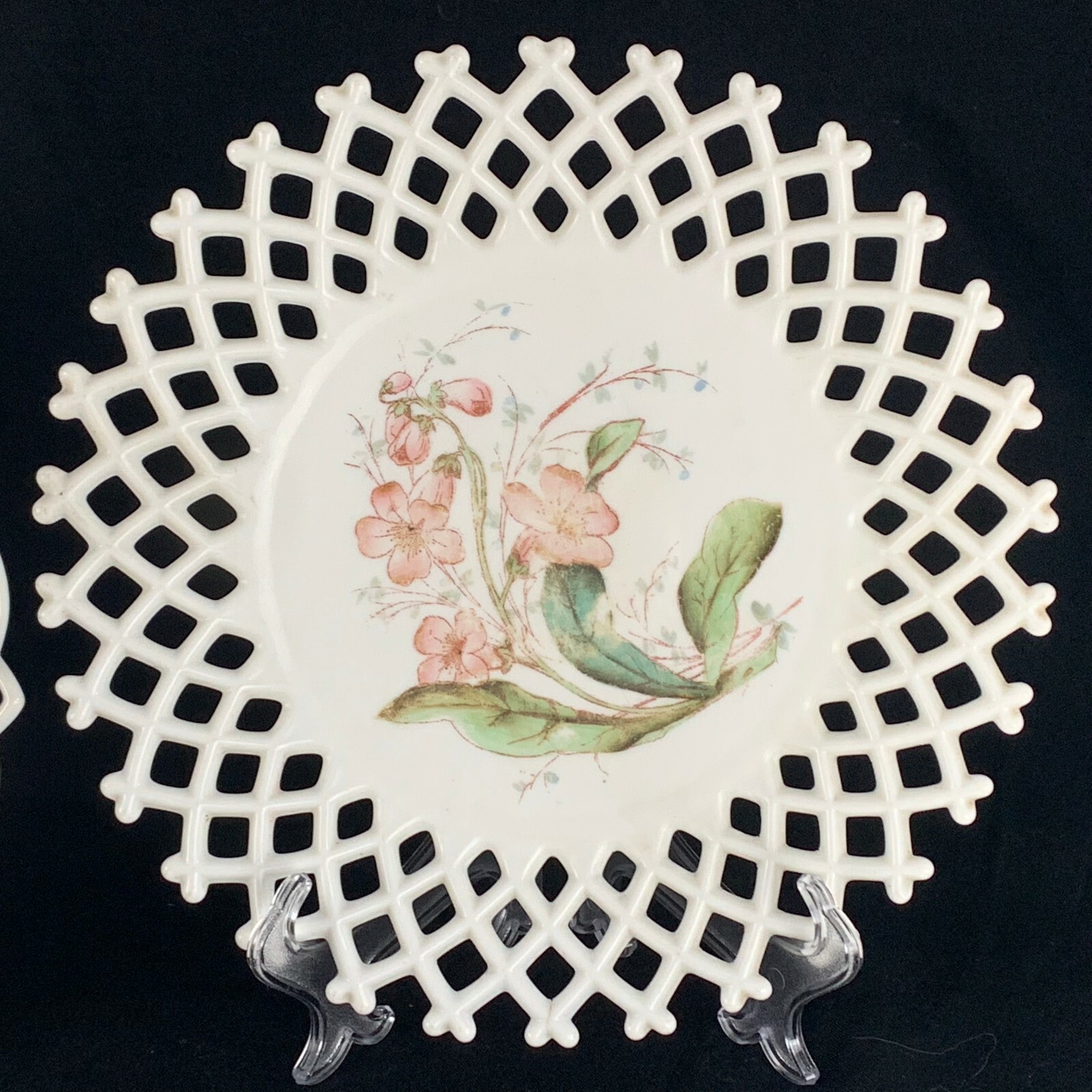 Milk Glass Lace Edge Plate Challinor Taylor & Co. Open Lattice Floral ...
