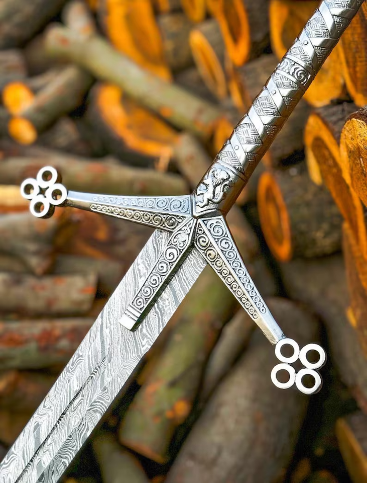 Handmade Damascus Steel Scottish Claymore Sword, Highlander Sword ...