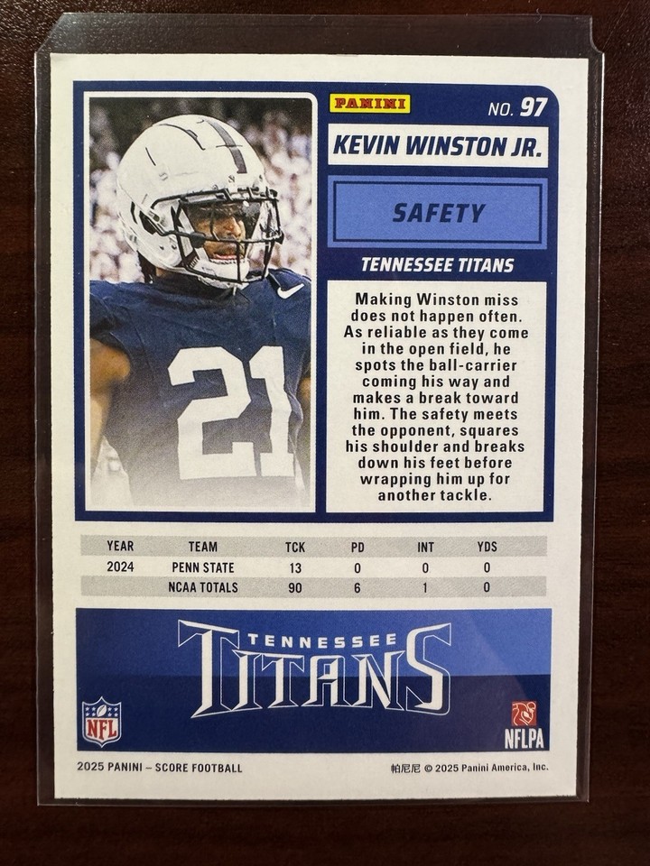 2025 Score Football #97 Kevin Winston Jr. (RC) - Tennessee Titans | eBay
