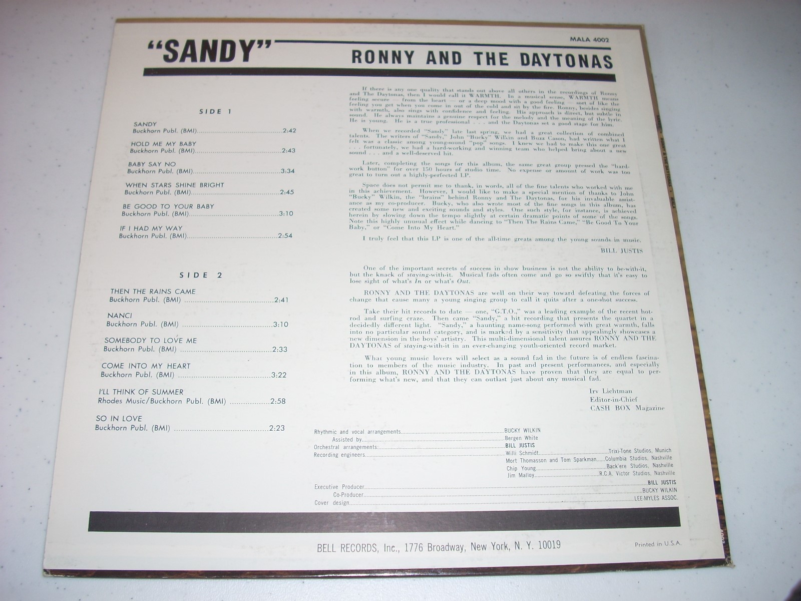 RONNY and the DAYTONAS SANDY LP MALA 4002 Mono 1st press VG+/NM | eBay