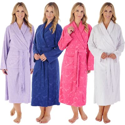 Slenderella Towelling Robe 46" Floral Embossed Wrap Towel Dressing Gown ...