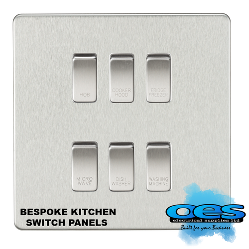 BESPOKE 6 GANG GRIDSWITCH KITCHEN SWITCH PANEL BRUSHED STEEL SCREWLESS ...