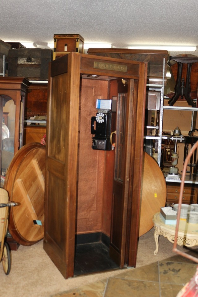 Vintage 1930's Mahogany Telephone Booth Beveled Glass Doors W/Pay Phone ...