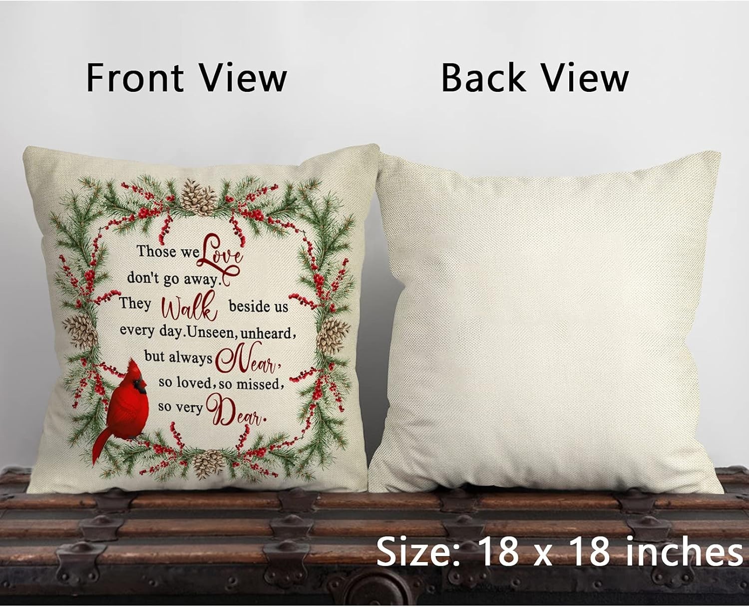 Winter Cardinal Decorative Throw Pillow Cover Christmas Red Birds Pine ...
