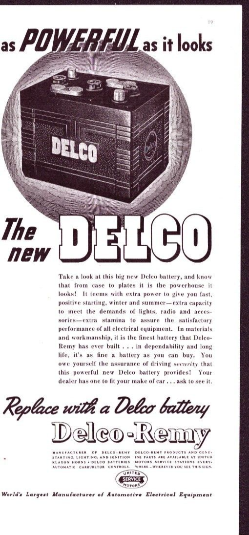 1939 Print Ad Delco-Remy Replace With A Delco Battery | eBay