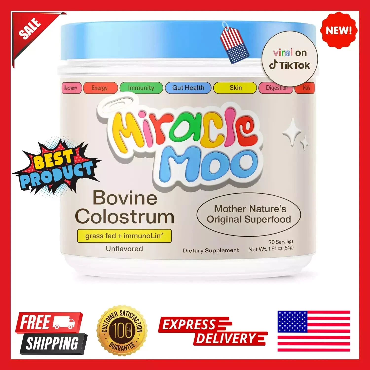 Miracle Moo Colostrum Supplement for Gut Health Hair Growth Beauty and ...