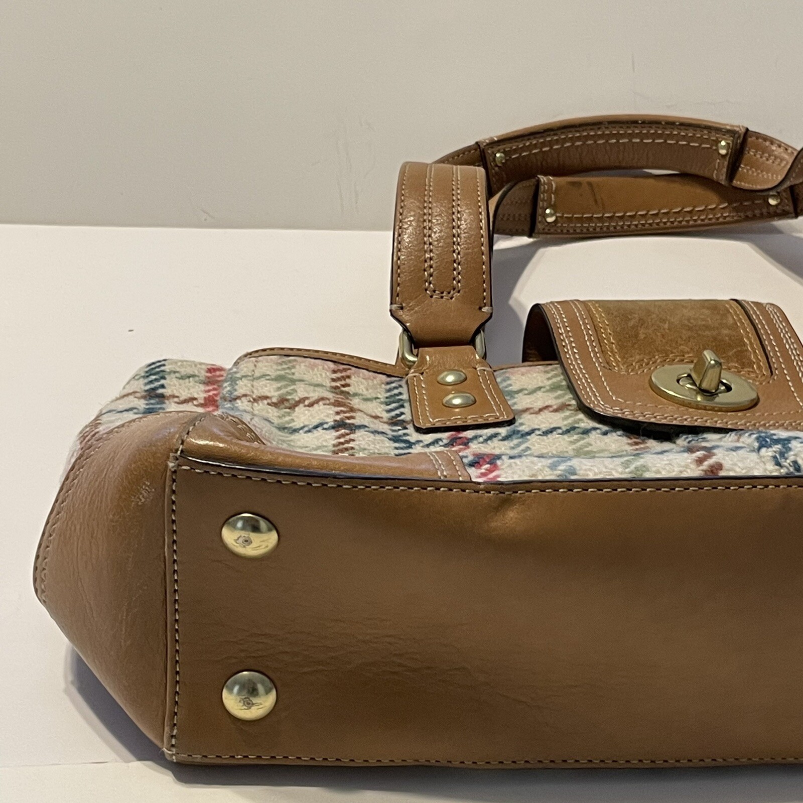 COACH Hamptons Tattersall Wool Tweed Plaid Handbag Purse Satchel E0971 ...