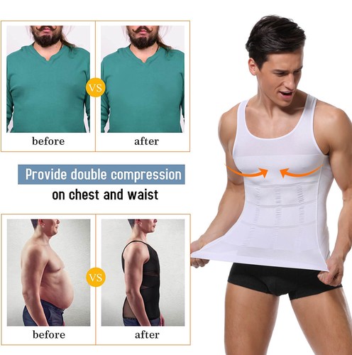 [5 Pack] Mens Slimming Tummy Vest Compression Body Shaper Shirt Muscle ...