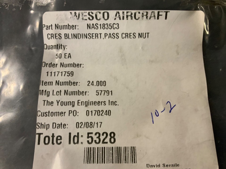 Wesco Aviation Panel Fastener Blind Insert P/N SL606-3C. 9-pack (6j) | eBay