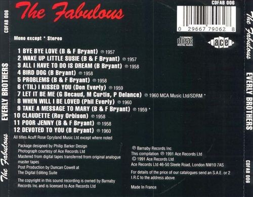 THE EVERLY BROTHERS - FABULOUS EVERLY BROTHERS NEW CD 29667790628| eBay