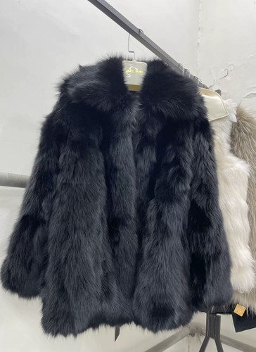 Real Fur Fox Fur Coat Women's Lapel Short Gray Fur Coat Young Jacket ...