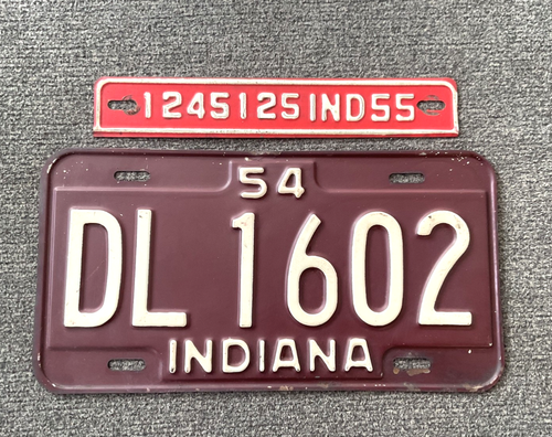 RARE 1954 WITH 1955 TAB INDIANA LICENSE PLATE ALL ORIGINAL CHEVY FORD ...
