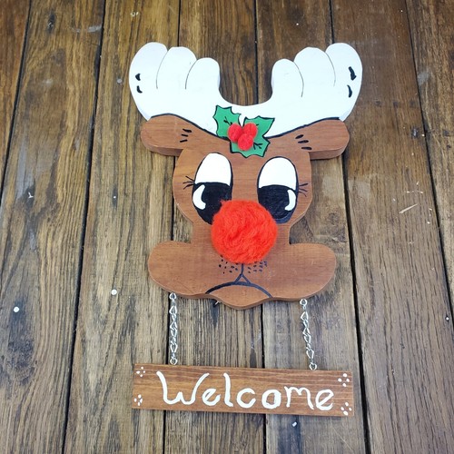 Vintage Handcrafted 3D Wood Rudolph the Red Nose Reindeer Christmas ...