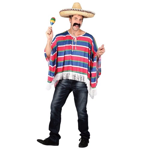 Adult MEXICAN PONCHO Bandit Mexico Stag Party Fancy Dress Costume Male ...