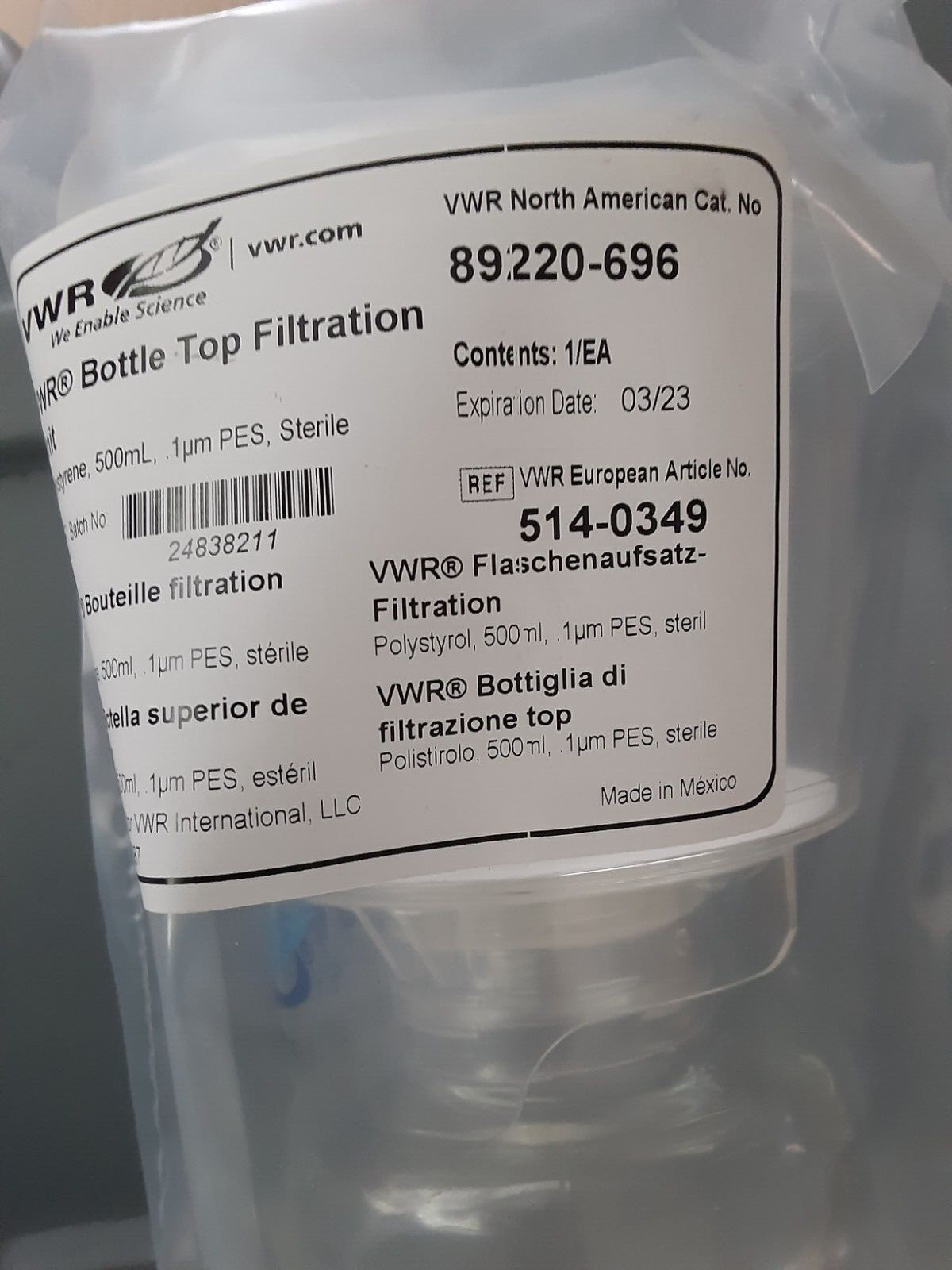 VWR 500ml Bottle Top Filtration Unit PES Sterile (single Unit) 89220 ...