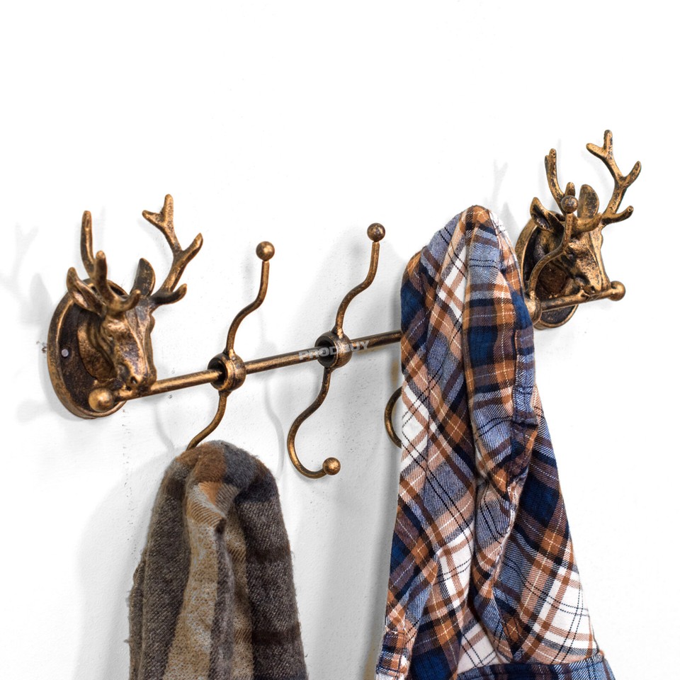 Wall Mounted Bronze Stag Deer Reindeer Coat Rack Storage Hooks Jacket ...
