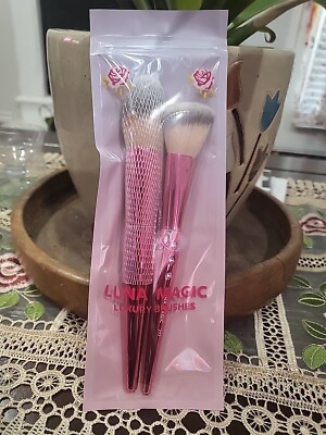 LUNA MAGIC Luxury Brushes Duo Face Makeup Brush Set Metallic Pink Full Size Seal | eBay