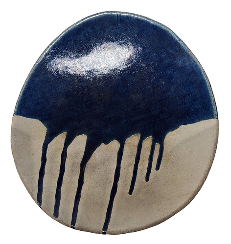 Joyce Furney 2000 Gray & Blue Raku Pottery Footed Dish 5 3/4" x 5 1/4 ...