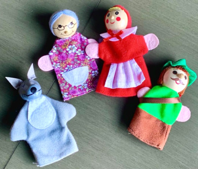 Set/4 Little Red Riding Hood Hand Painted Wood Cloth Finger Puppet ...