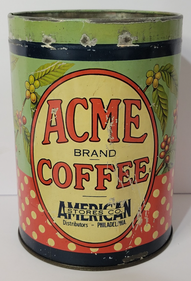 VTG Acme Brand Coffee Can Tin American Stores Steel Cut w/ Lid 1 Lb ...