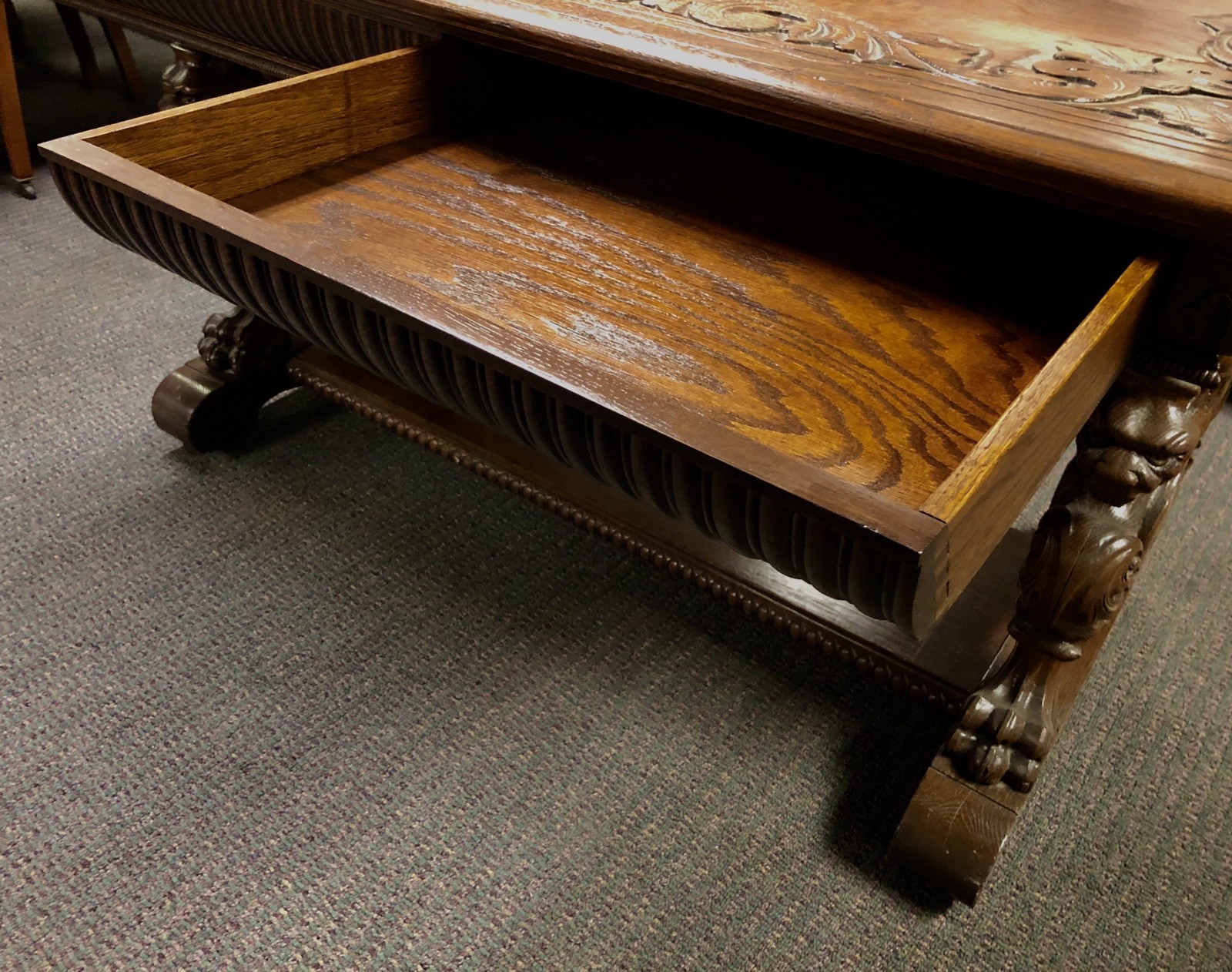 VICTORIAN HORNER GRIFFIN LIBRARY PARTNERS TABLE C.1880, QUARTER SAWN ...