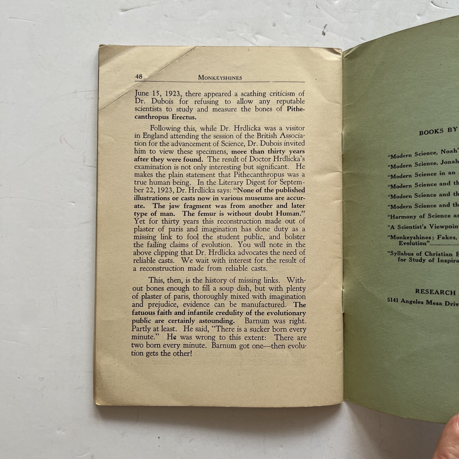 MONKEYSHINES. 1926 BOOK .FAKES FABLE FACTS HARRY RIMMER RESEARCH ...