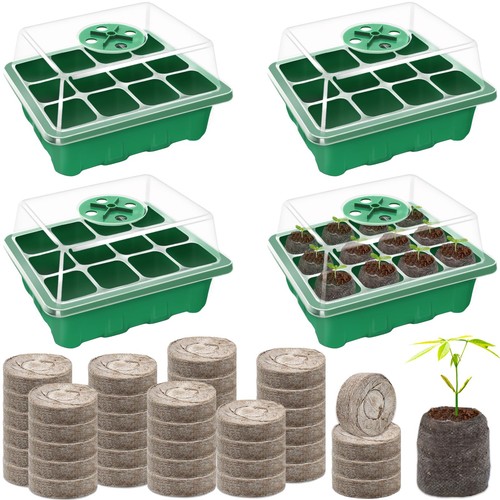 Seed Starter Kit 4 Pack 48 Cells Green Seed Starter Tray with 50 PCS ...