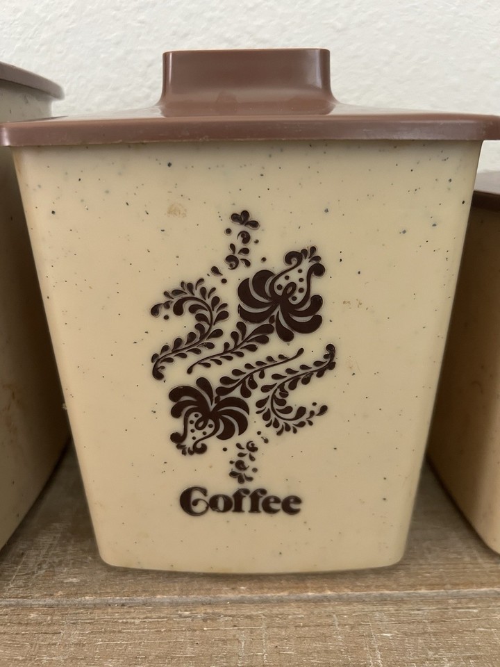 Vintage 3 Plastic Nesting Canisters Tan W/ Brown Lids LUSTRO-WARE? 60s ...