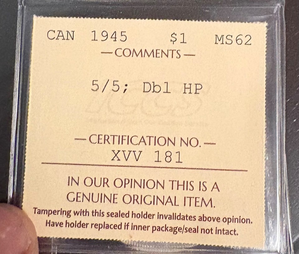 1945 Canada Silver Dollar ICCS MS-62 Rare Strong 5/5 and Double HP ...