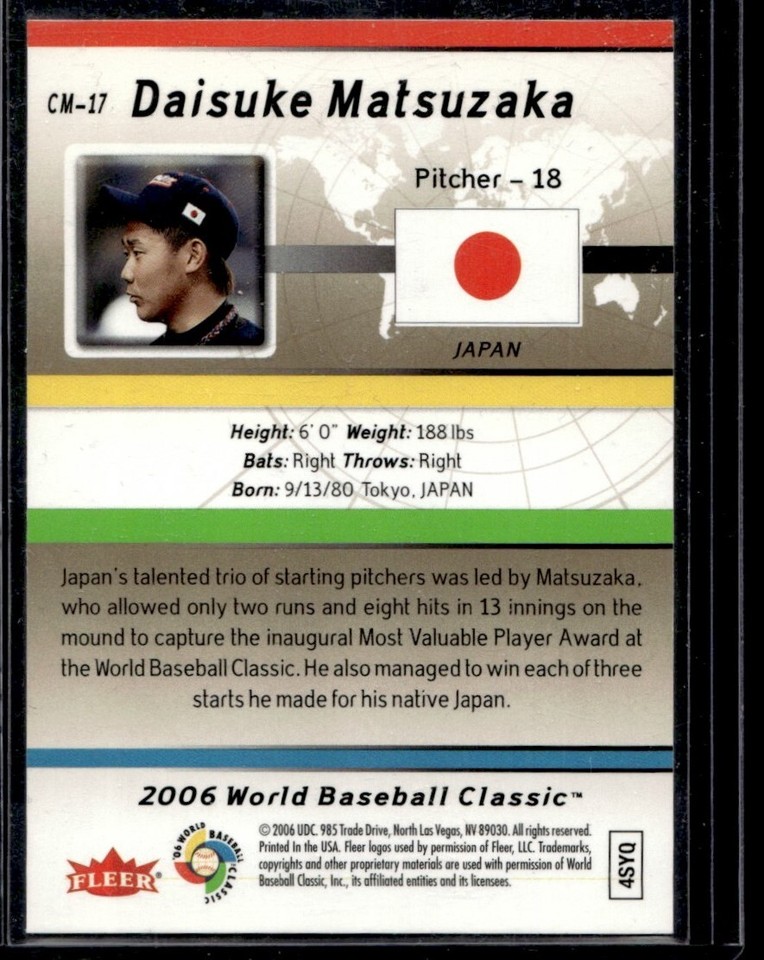 2006 Flair Showcase World Baseball Classic Daisuke Matsuzaka #CM-17 Japan | eBay
