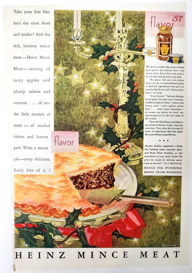 Heinz Mince Meat Holly Christmas Pie Vintage 1928 Ad Magazine Print Ad ...
