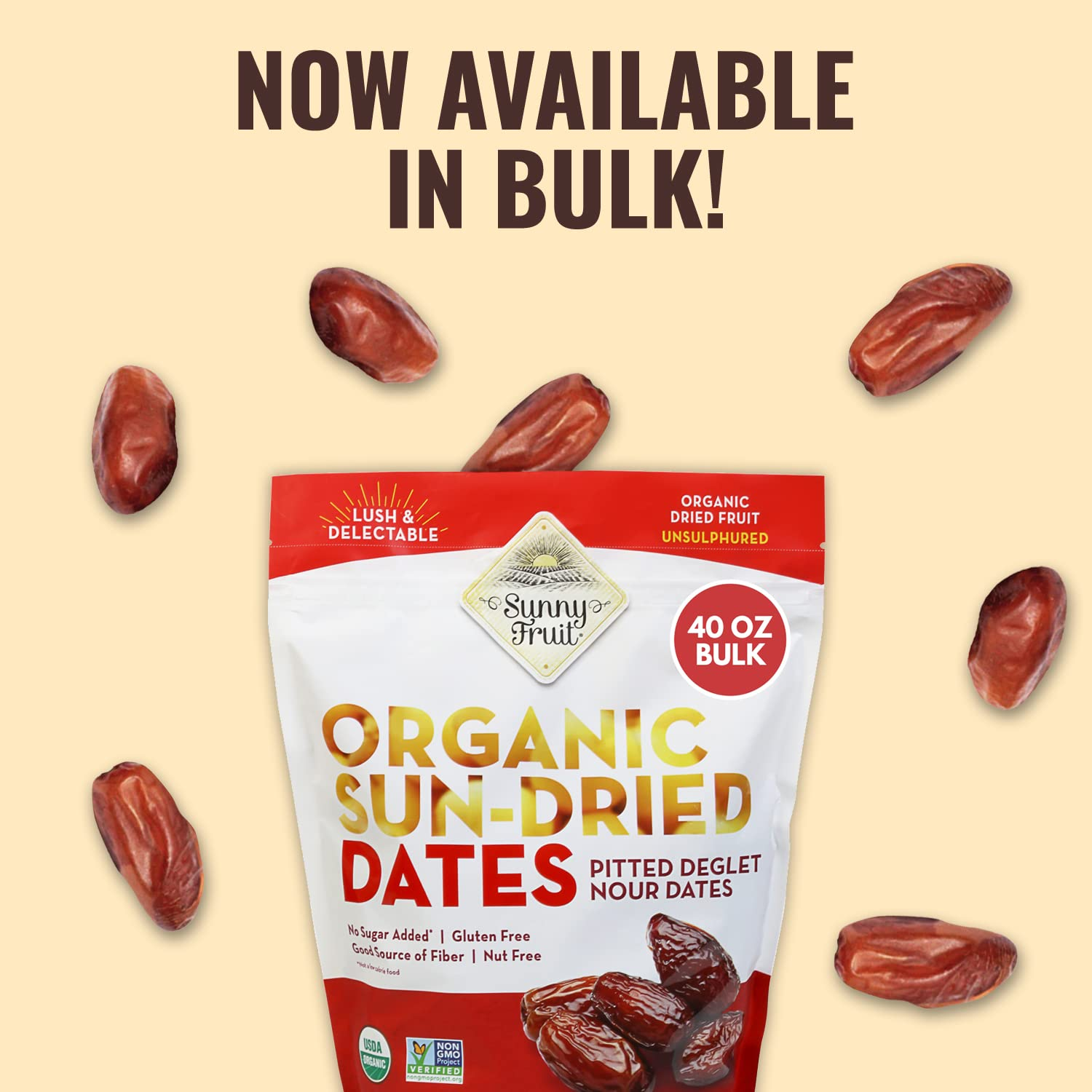 ORGANIC Pitted Dates (Deglet Nour) - Sunny Fruit 40oz Bulk Bag (2.5 lbs ...