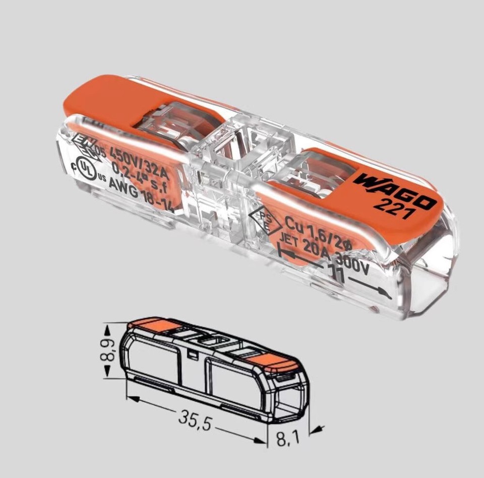 60pc WAGO 221-2411 1-in-1-out Quick Wire Connector 0.14-4mm² 32A ...