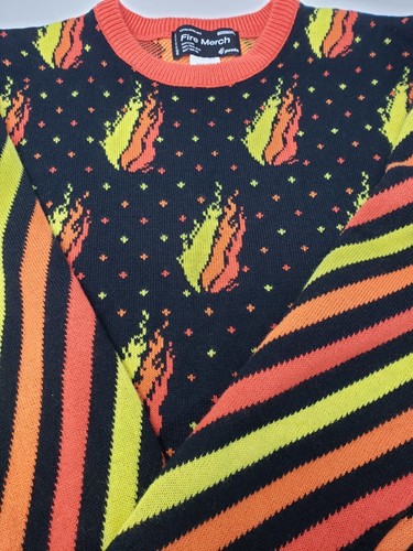 Fire Merch Adult Large Flame Pattern Sweater - Gem