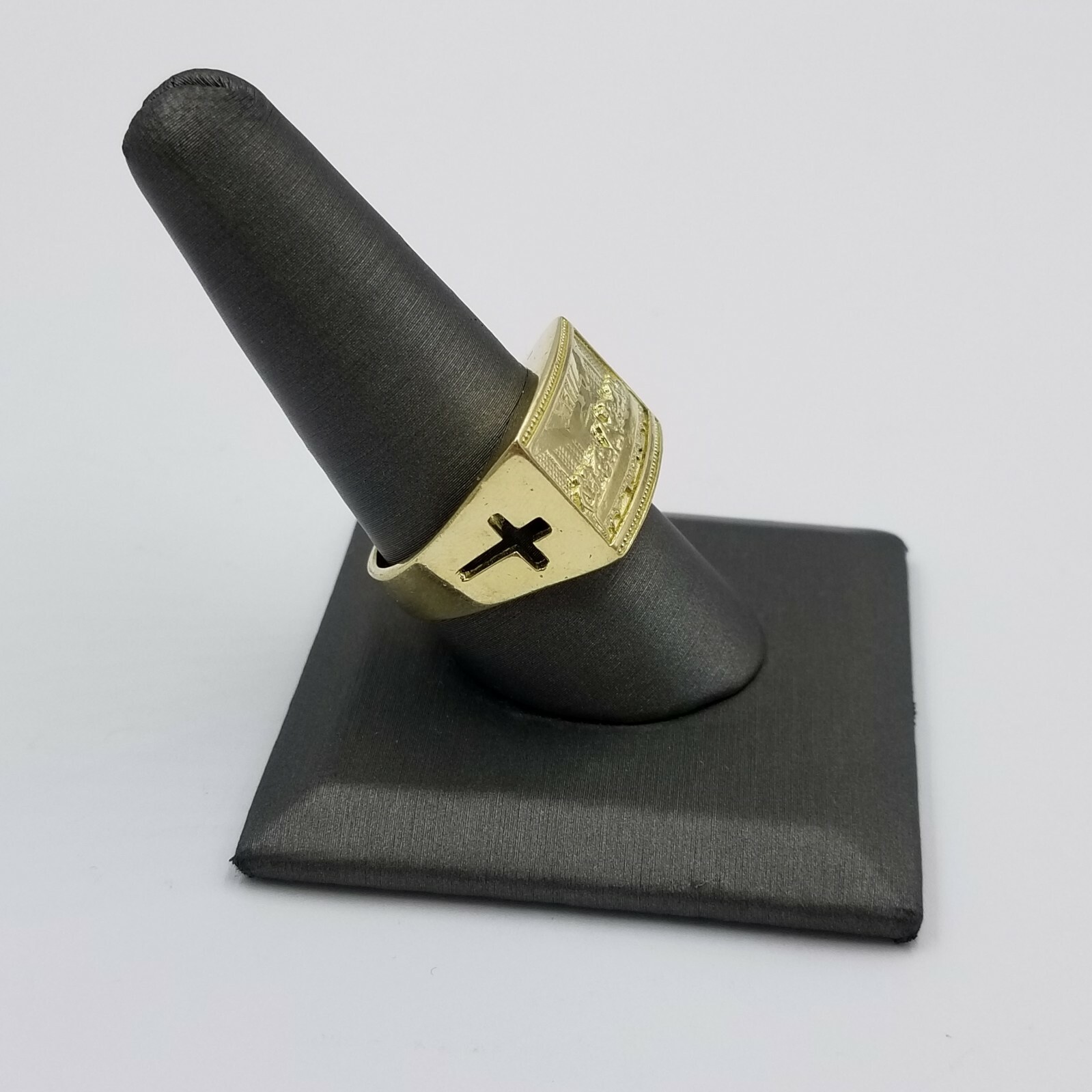 REAL 10k Yellow Gold Last Supper Ring Cross Design Men's Ring, Size 10 ...