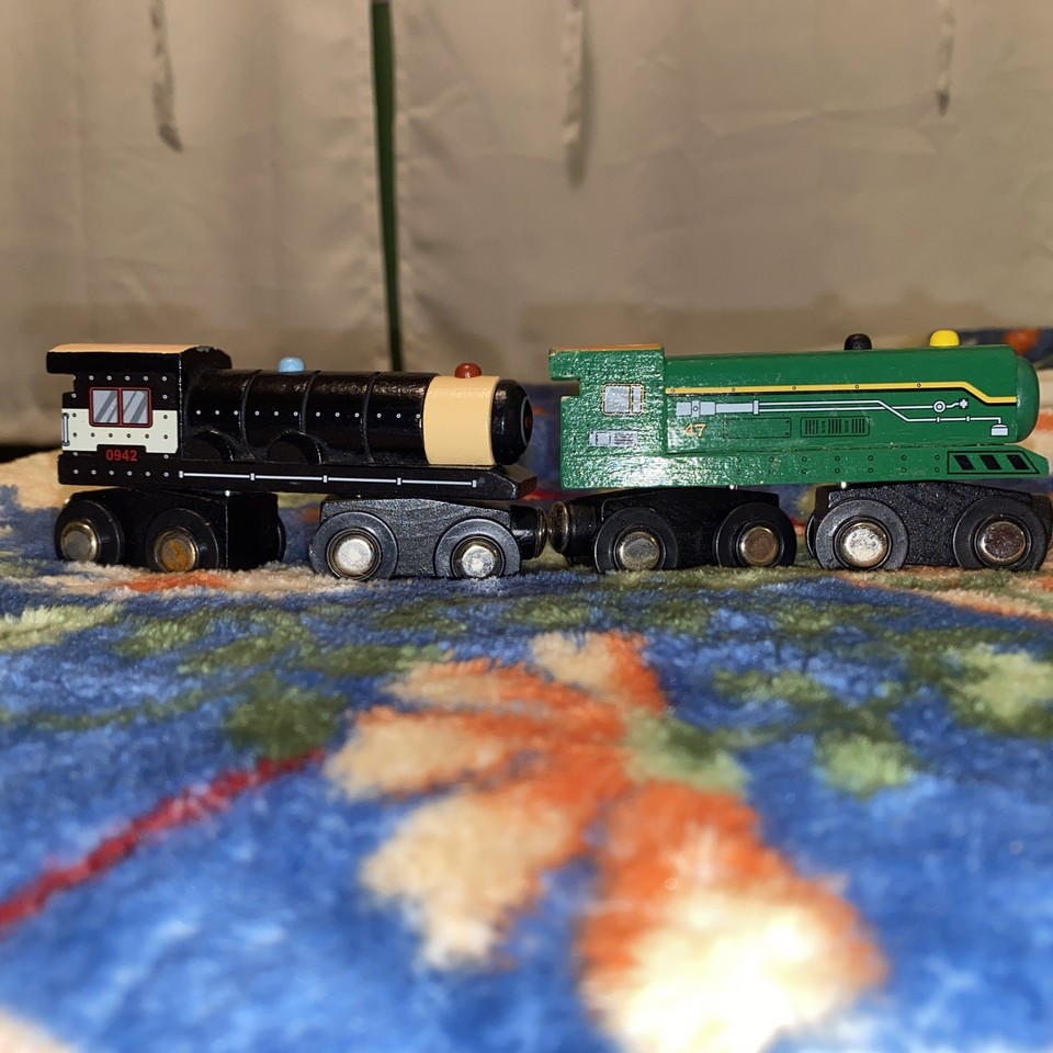 Masion Joseph Battat Black And Green Wooden Train Steam Locomotives | eBay