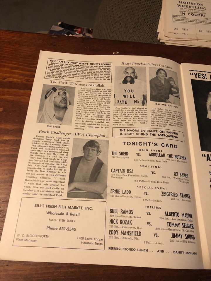 Vintage 09/30/1977 Houston, TX Paul Boesch Wrestling Program NWA/AWA ...